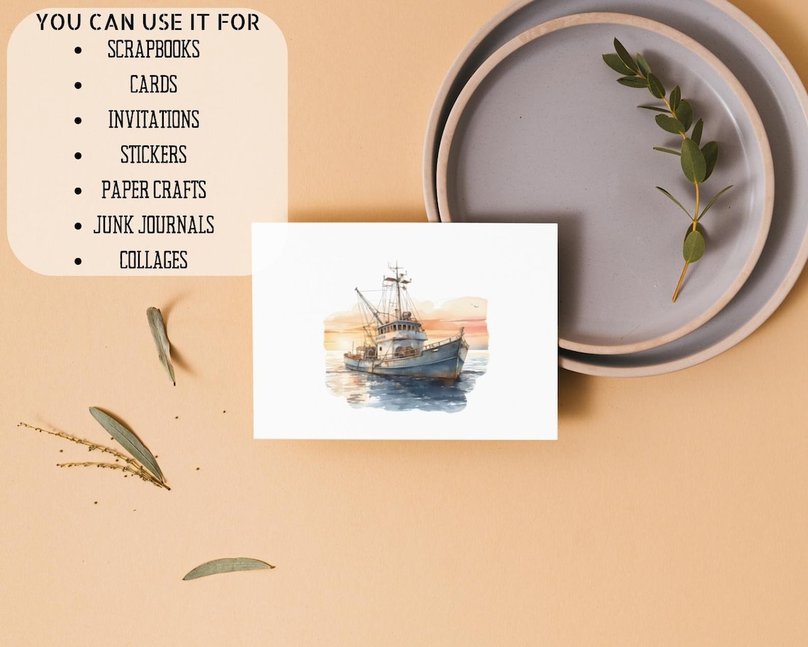 Watercolor Ships Clipart, Digital Graphics, Ocean Landscape, Ship ...