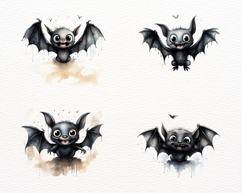 Bats Watercolor Clipart, Halloween Decoration Watercolor Clipart, Baby ...