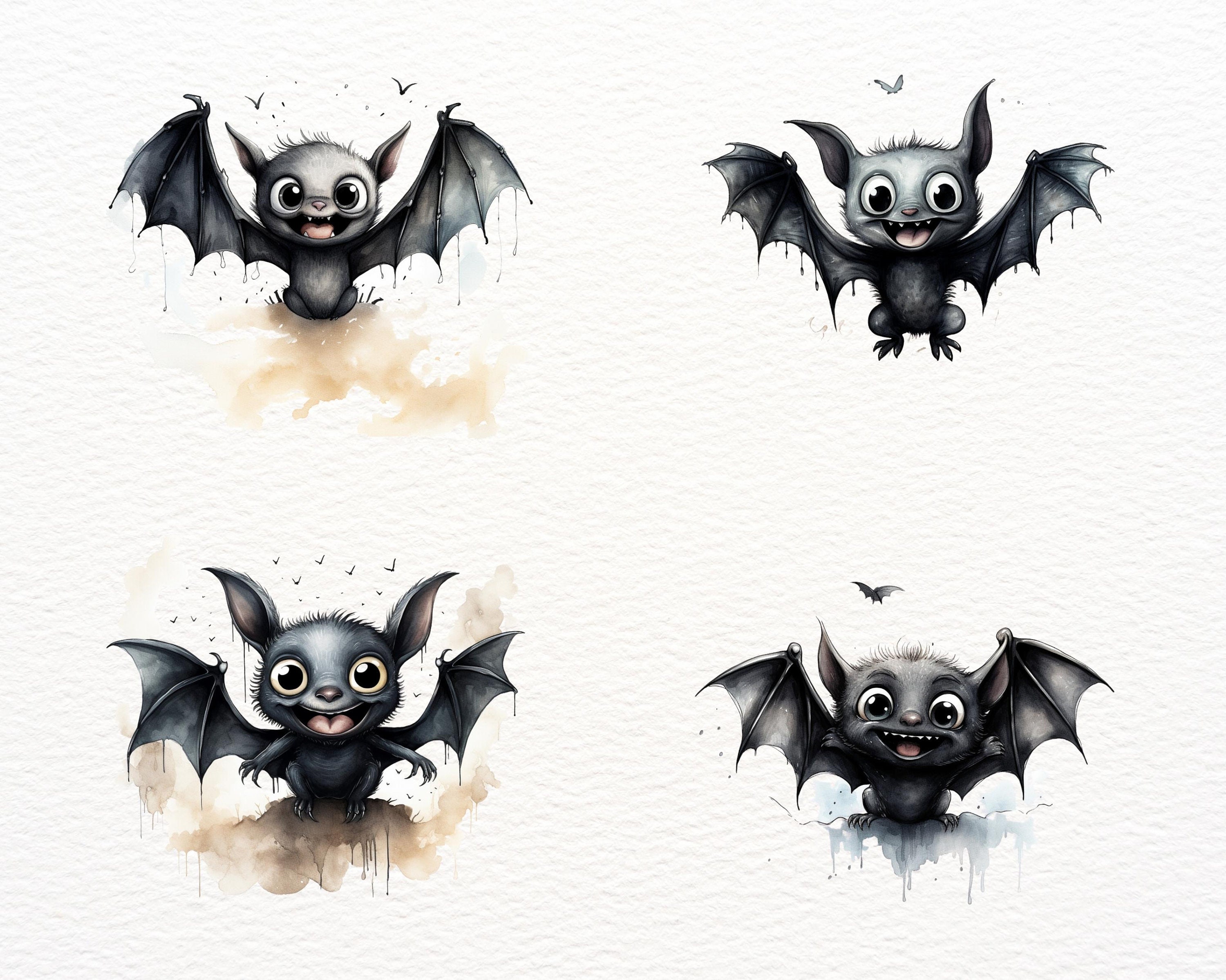 Bats Watercolor Clipart, Halloween Decoration Watercolor Clipart, Baby ...