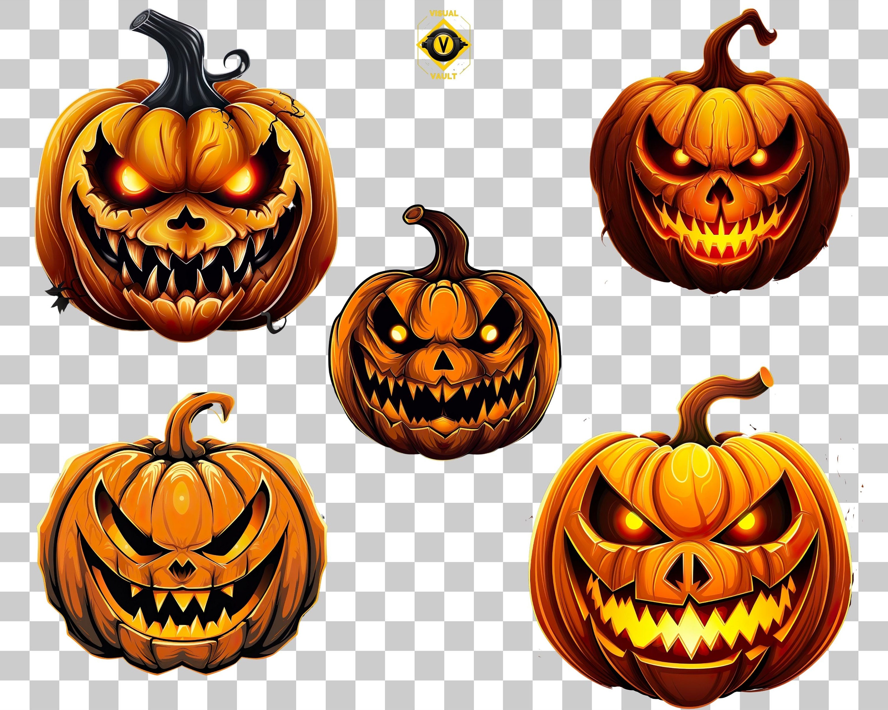 Scary Halloween Pumpkin Clipart, Scary Halloween Watercolor Clipart ...