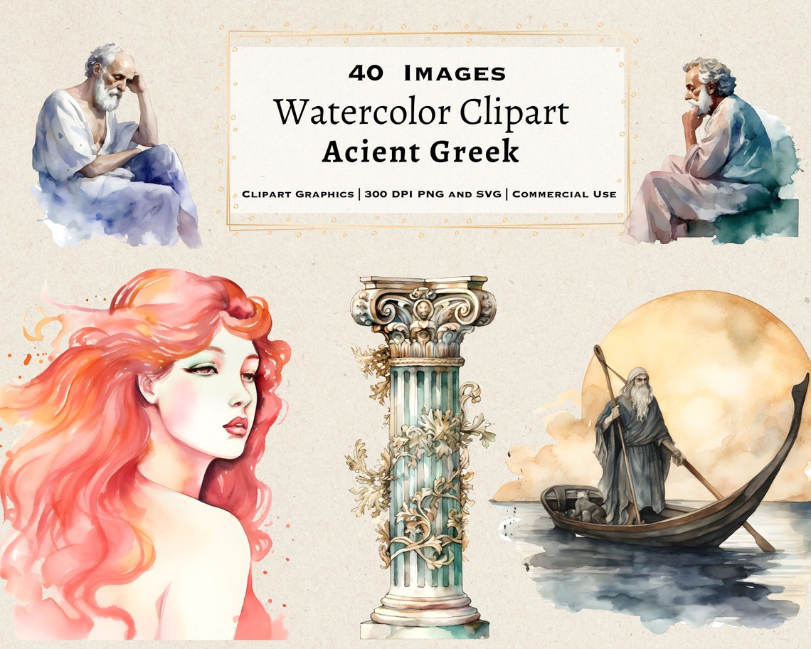 Watercolor Ancient Greece Clipart Bundle, 40 Images Hellenistic PNG ...