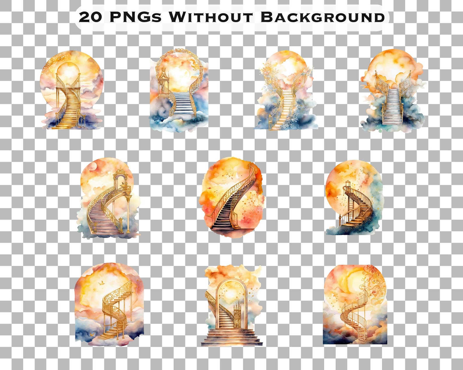 Watercolor Stairs to Heaven, Stairs to Heaven Clipart, Fantasy ...