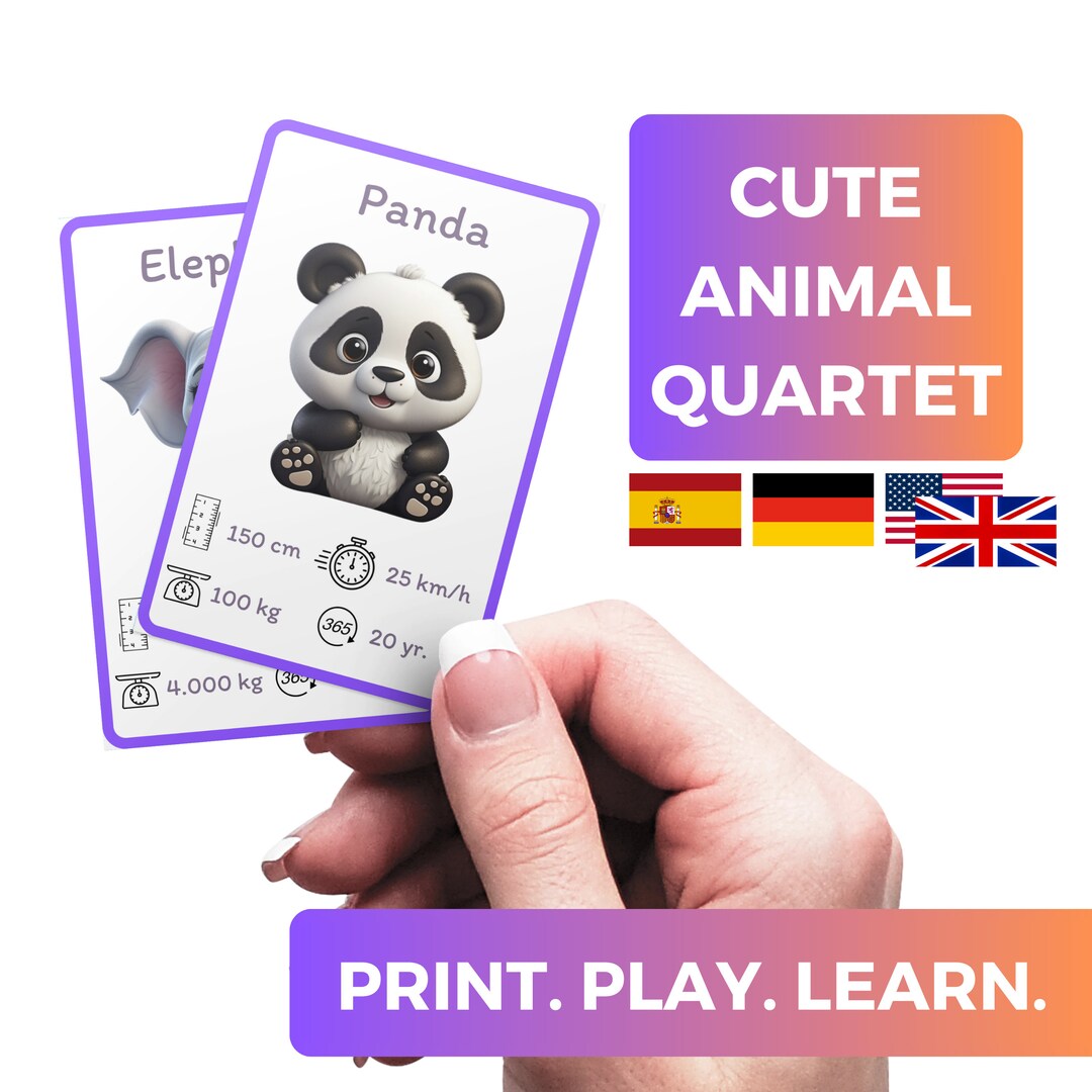 Cute Animal Quartet Animals Cards PDF Printable Flash - Etsy