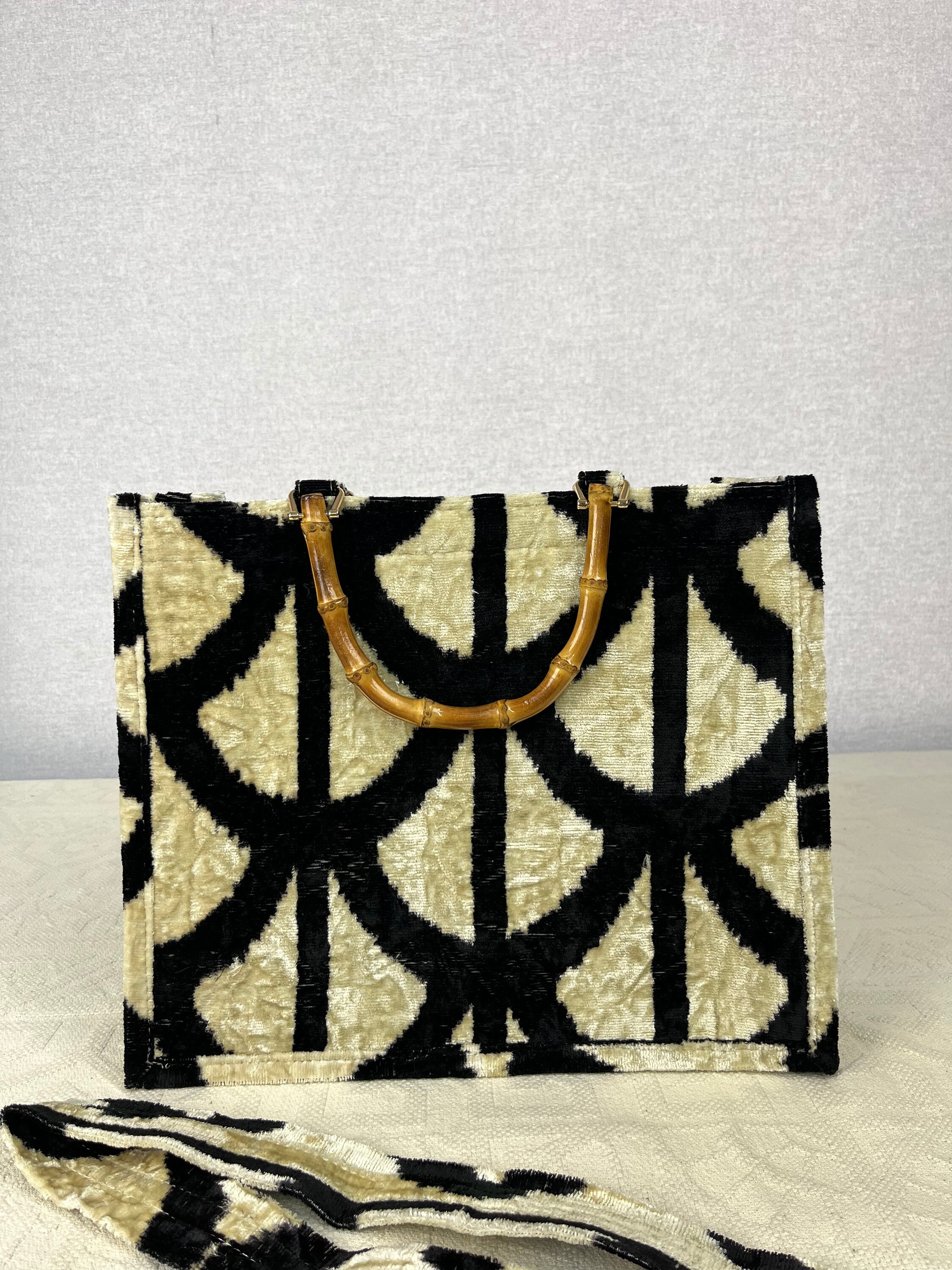 Striped Ikat Bag Black and White Bag Velvet Bag Silk Bag Ikat Tote Bag ...