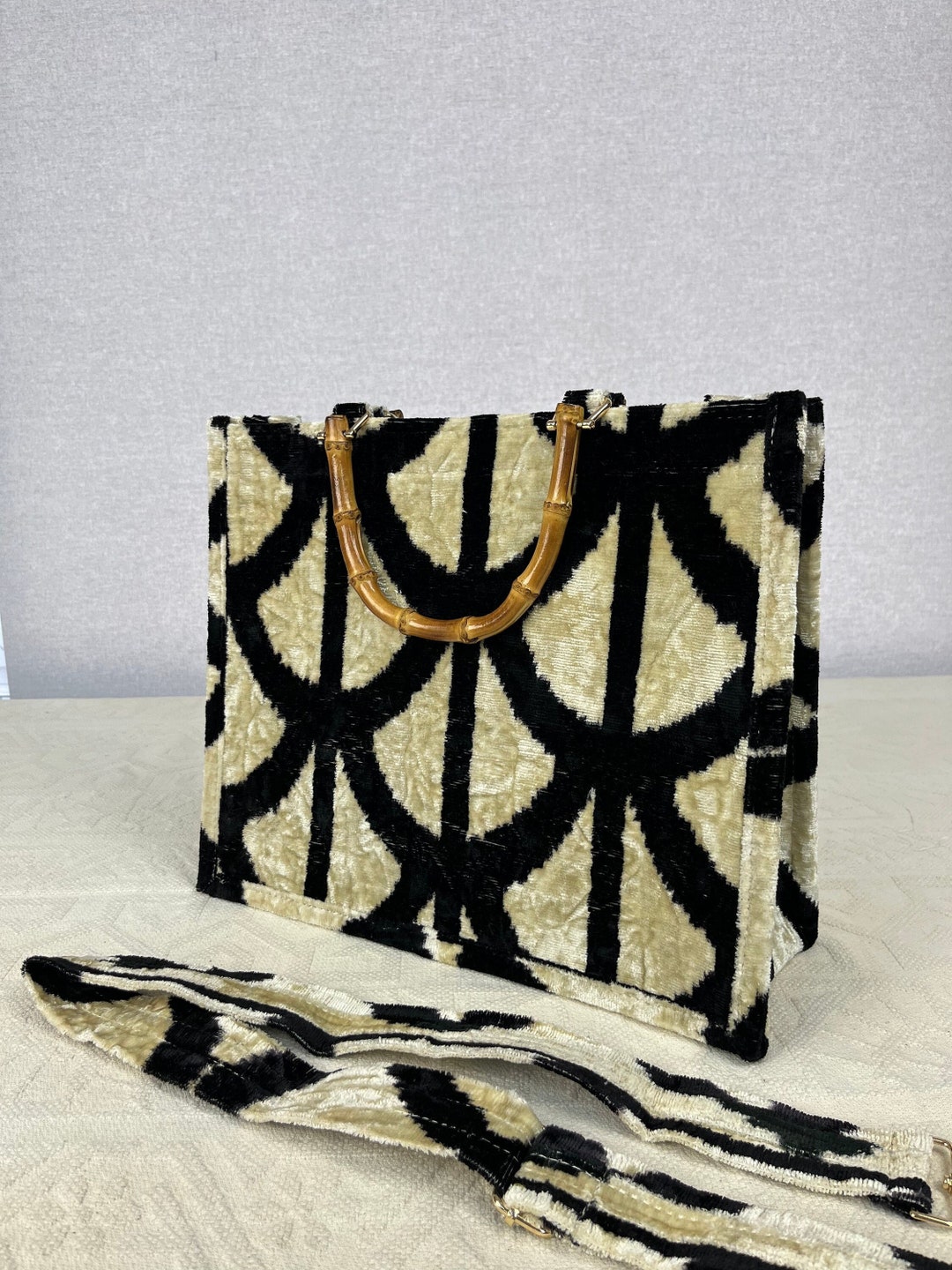 Striped Ikat Bag | Black and White Bag | Velvet Bag | Silk Bag | Ikat ...