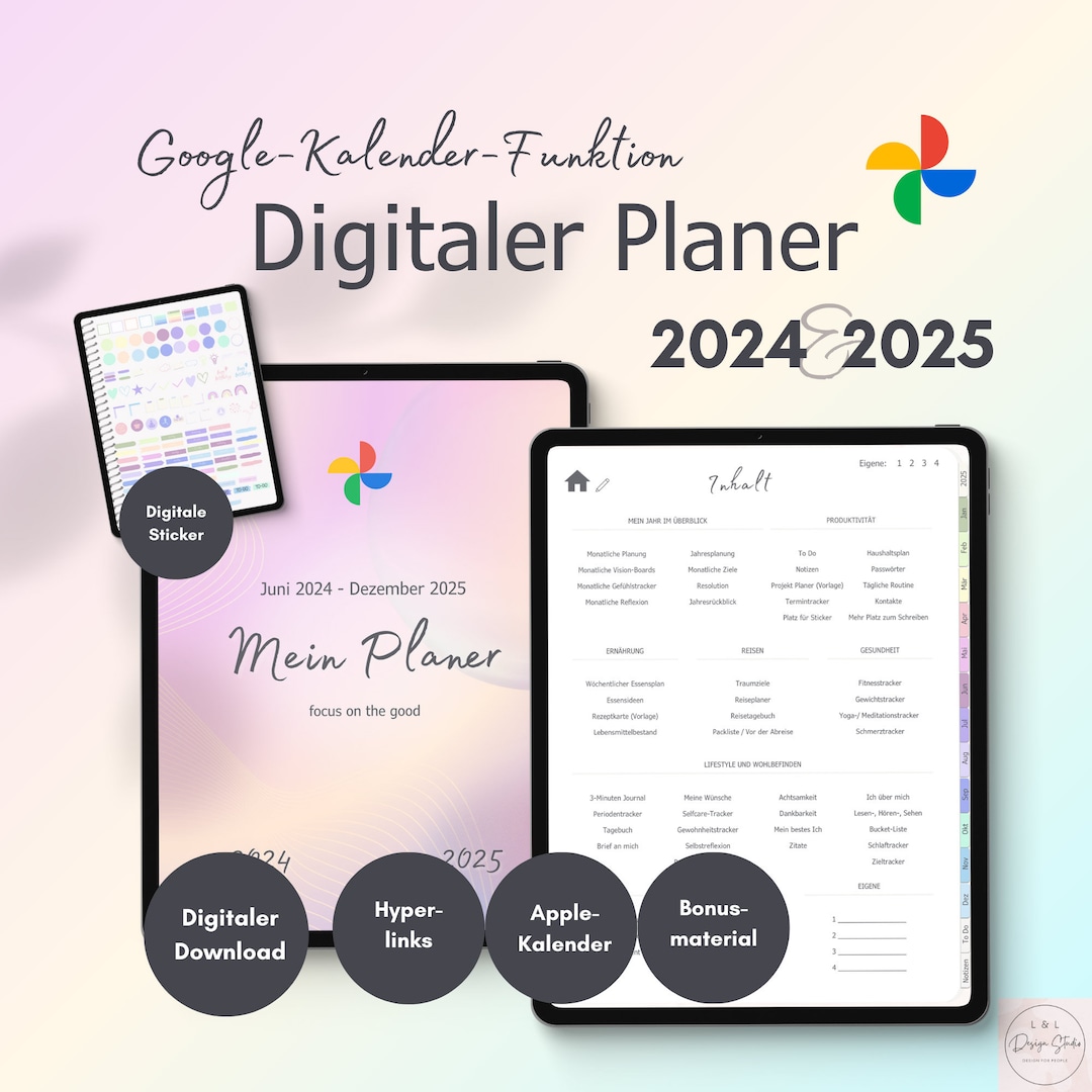 Digitaler Planer Deutsch 2024 Und 2025 Mit Google-kalender Integration, Todo Liste Und ...