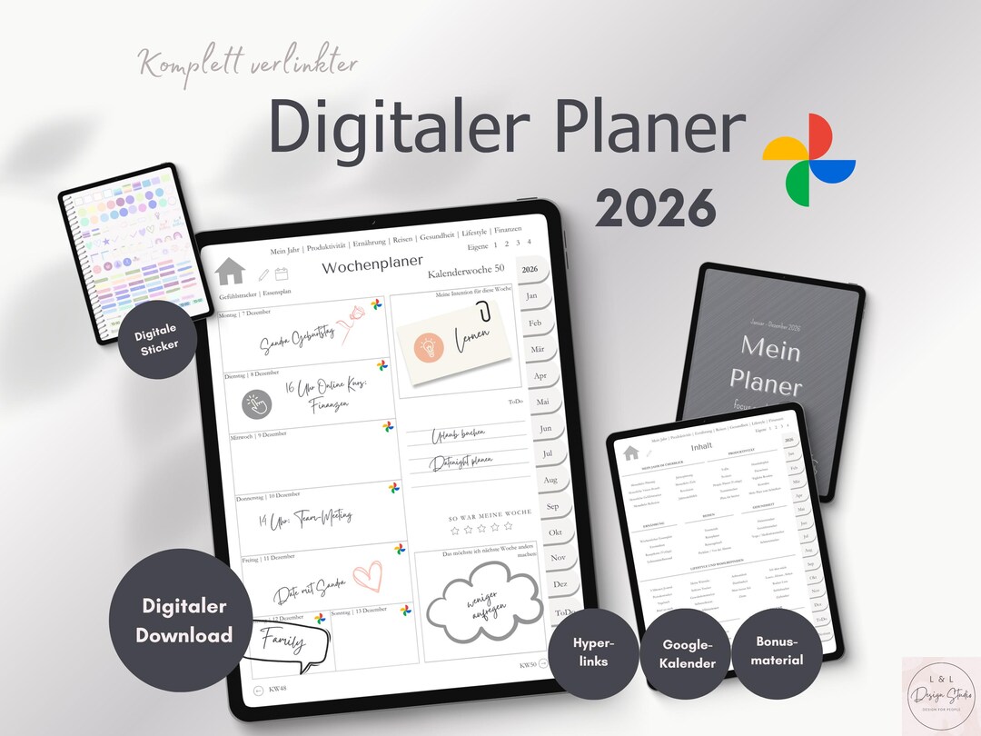 Digitaler Planer Deutsch 2026 | GOOGLE-Kalender | to do Liste ...