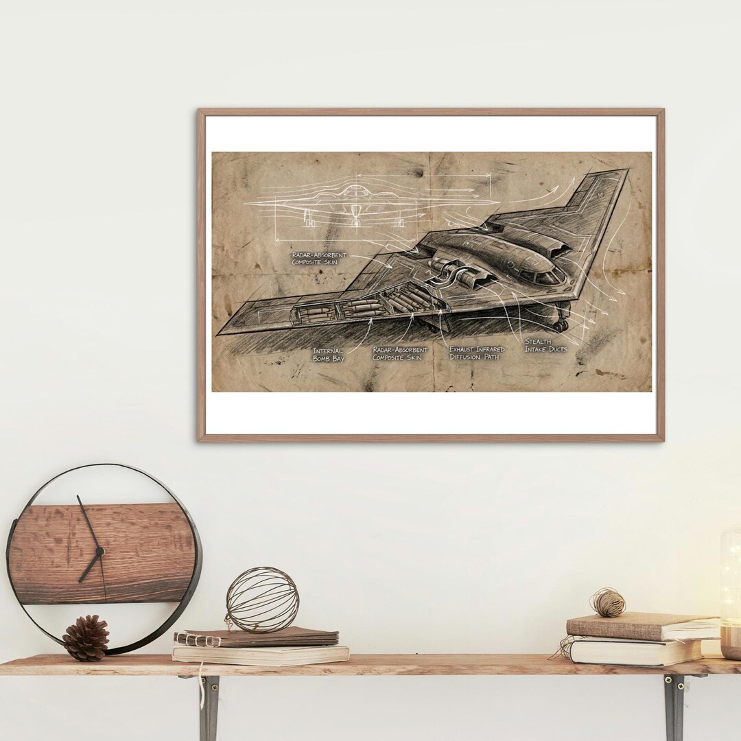 B-2 Spirit Stealth Bomber Wall Art • Charcoal Engineering Blueprint ...