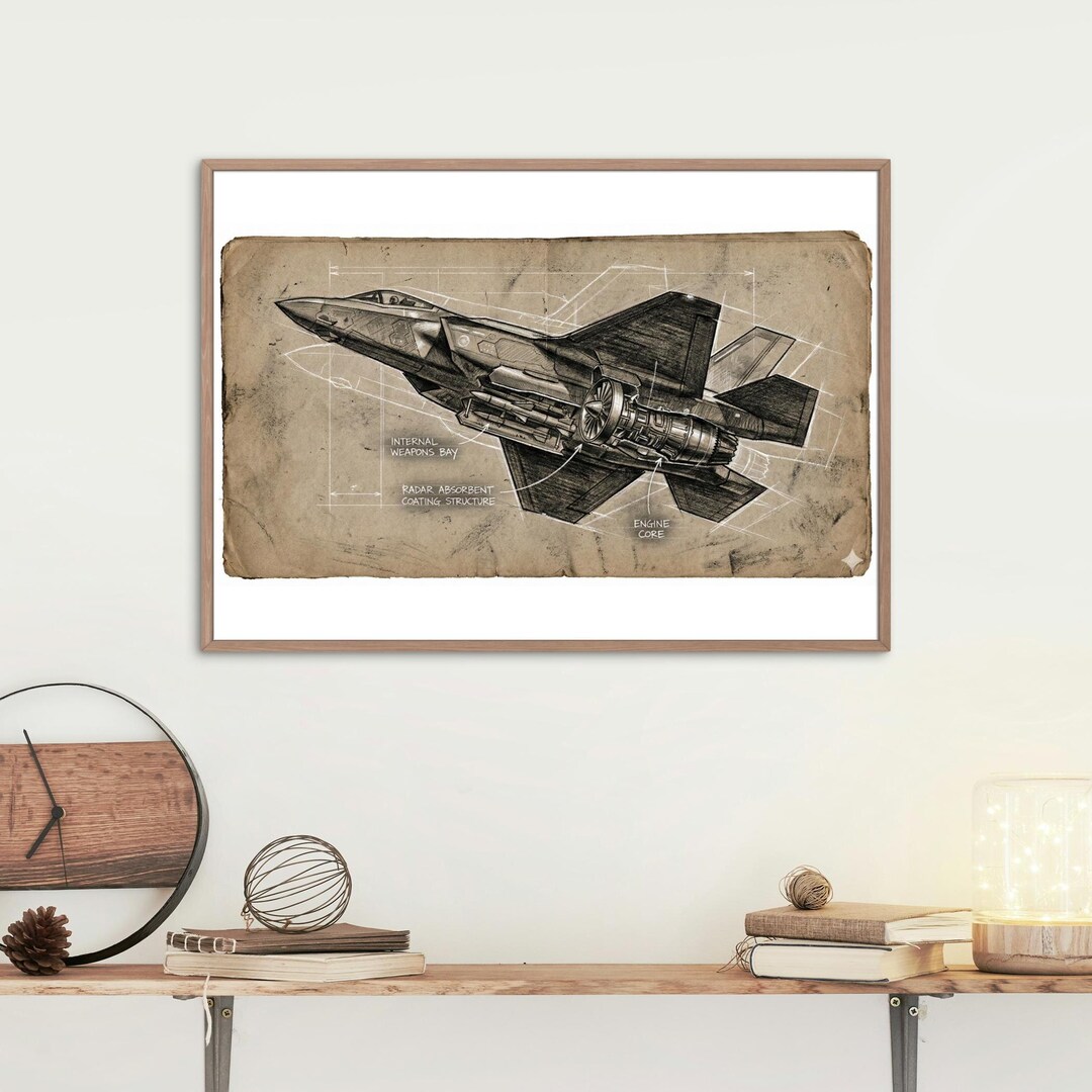 F-35 Lightning II Blueprint Art | Charcoal Stealth Jet Cutaway (digital ...