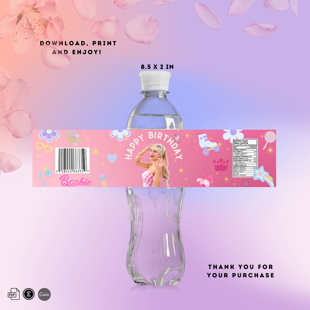 Barbie Water Bottle Label - Etsy