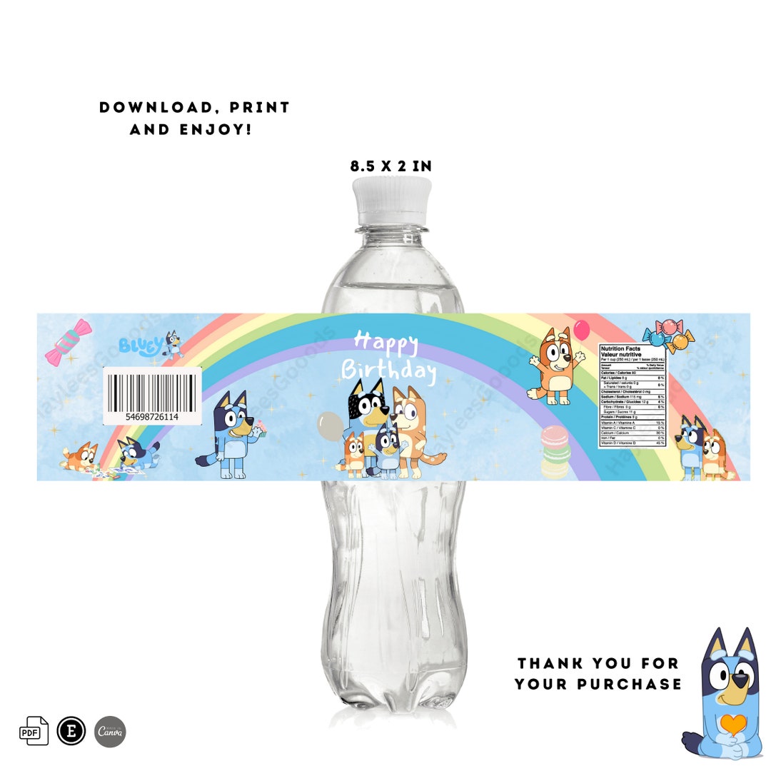 Bluey Water Bottle Label - Etsy