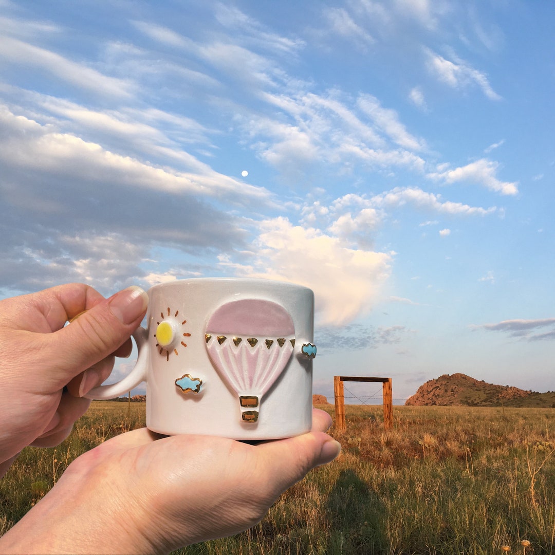 Handmade Ceramic Mug With Whimsical Hot Air Balloon Design | Unique ...