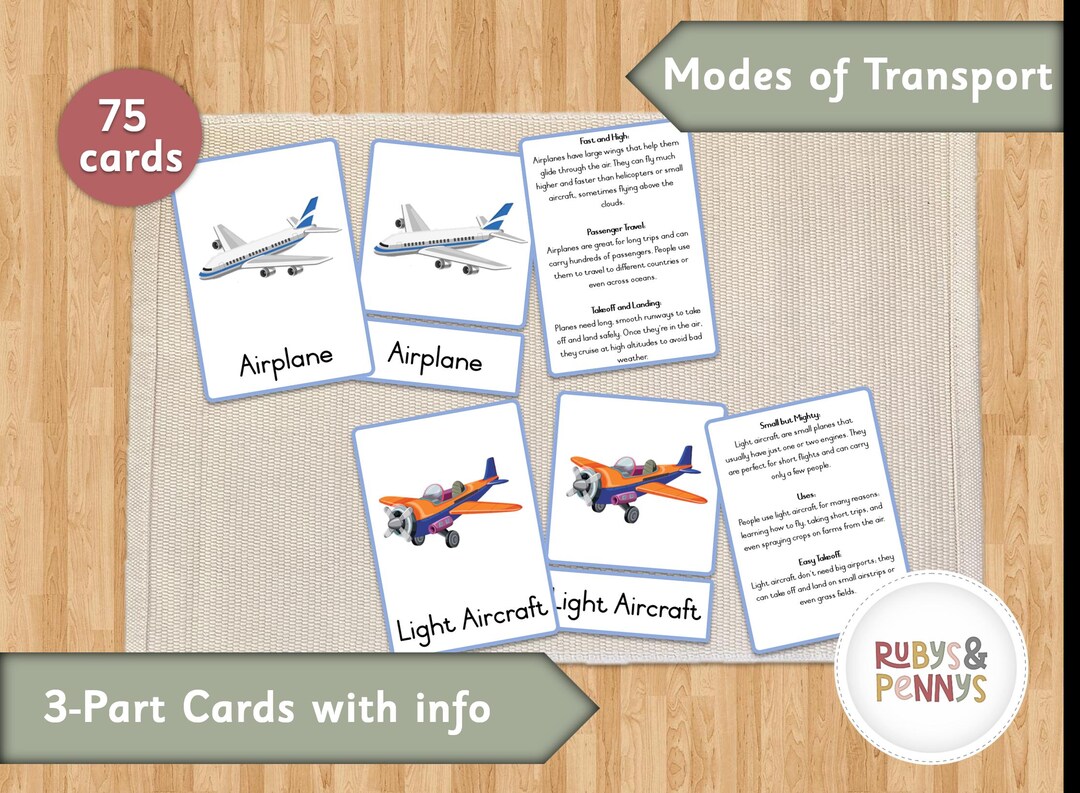 Montessori 3-part Modes of Transport Cards - Printable Modes of ...
