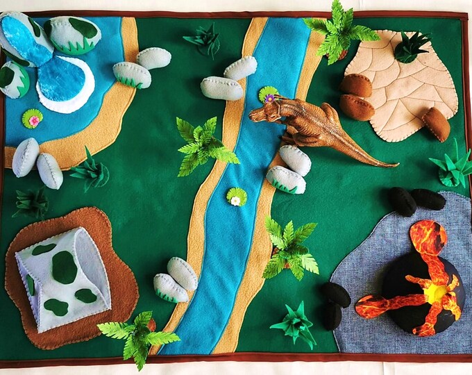 XXL Dinosaur World Playmat, Volcano Play Scene, Prehistoric Landscape ...
