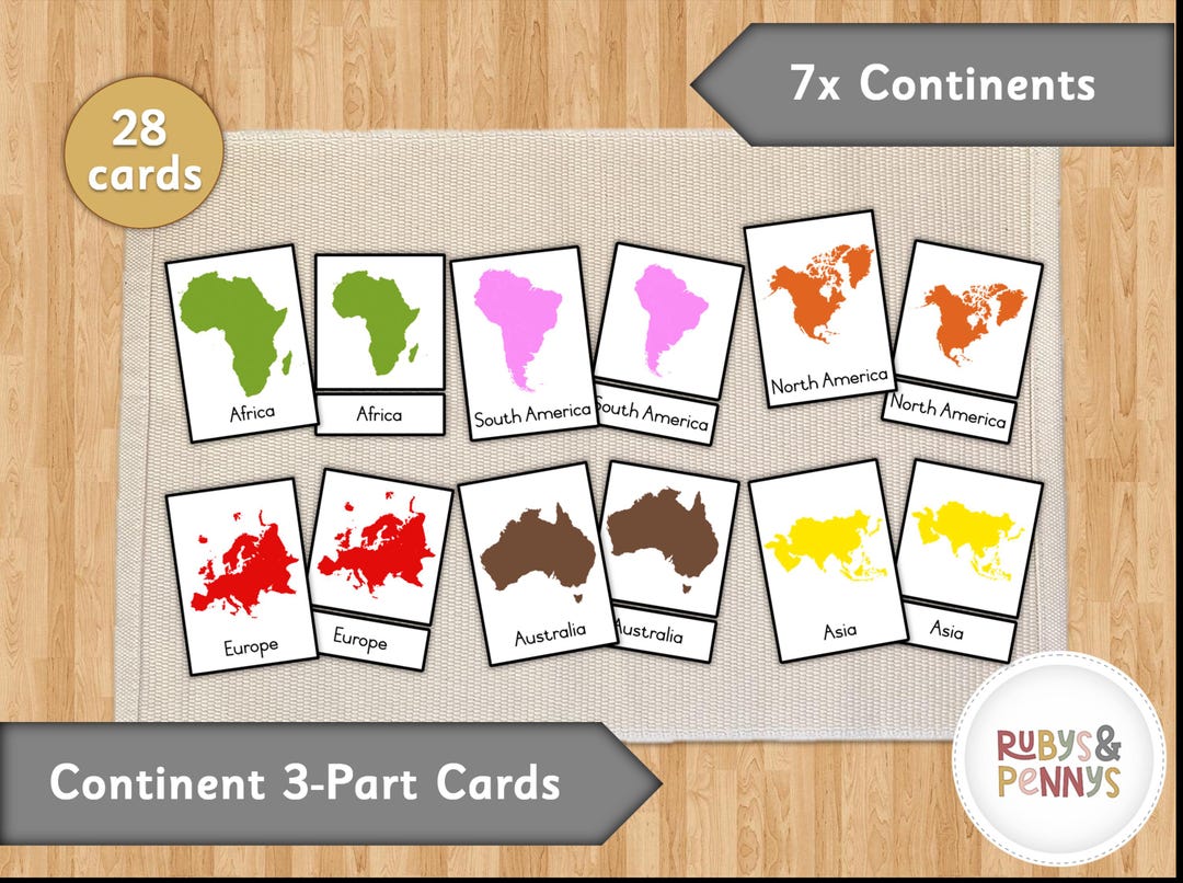 Montessori Continents Flashcards | 28 Printable Educational Flashcards ...