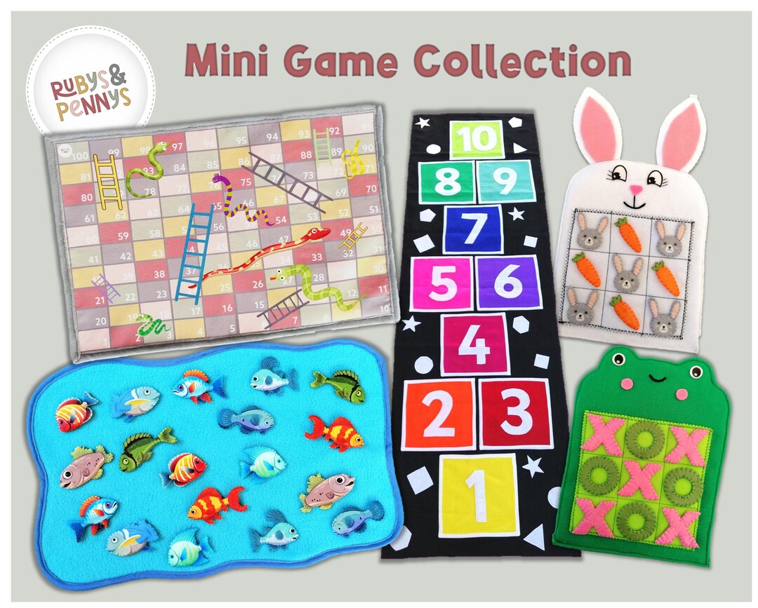 Mini Games Collection - 92-piece Set for Kids: Hopscotch, Fishing ...