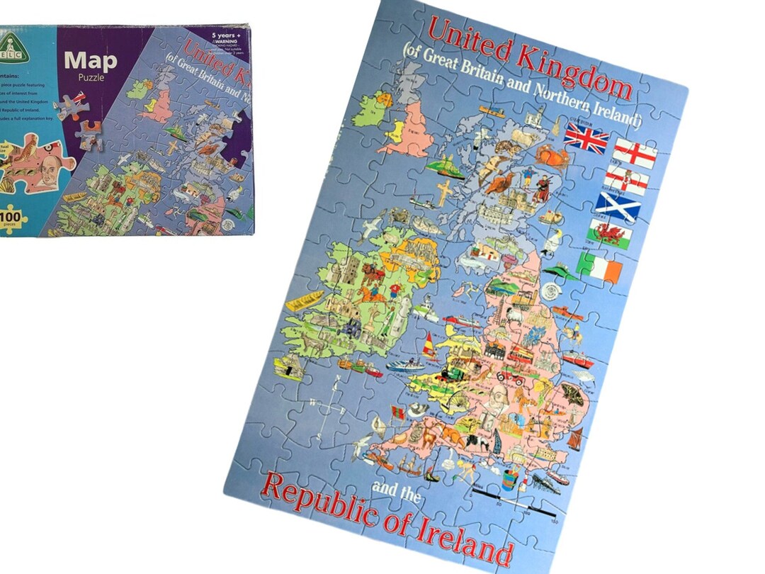 Vintage 100 Piece Educational Map Puzzle of Republic of Ireland & UK - Etsy