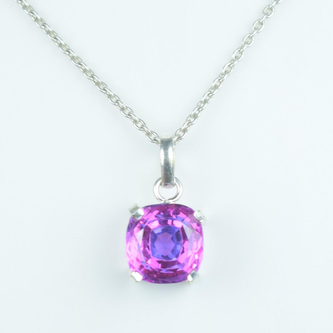 Bi-color Ceylon Sapphire Pendant: Cushion Cut Sterling Silver Jewelry ...