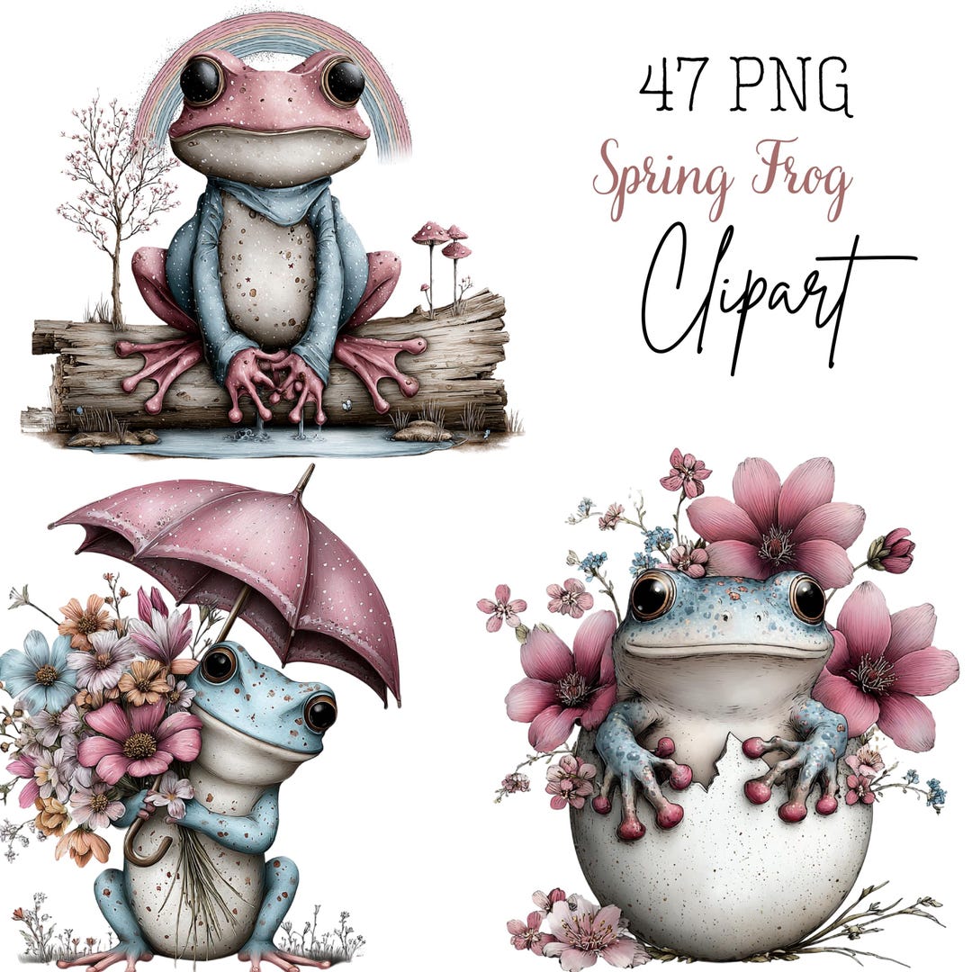 Watercolor Frog Clipart: 47 Whimsical Spring Illustrations (PNG) - Etsy