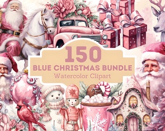 40 Watercolor Pastel Christmas Clipart Bundle Pink Christmas - Etsy