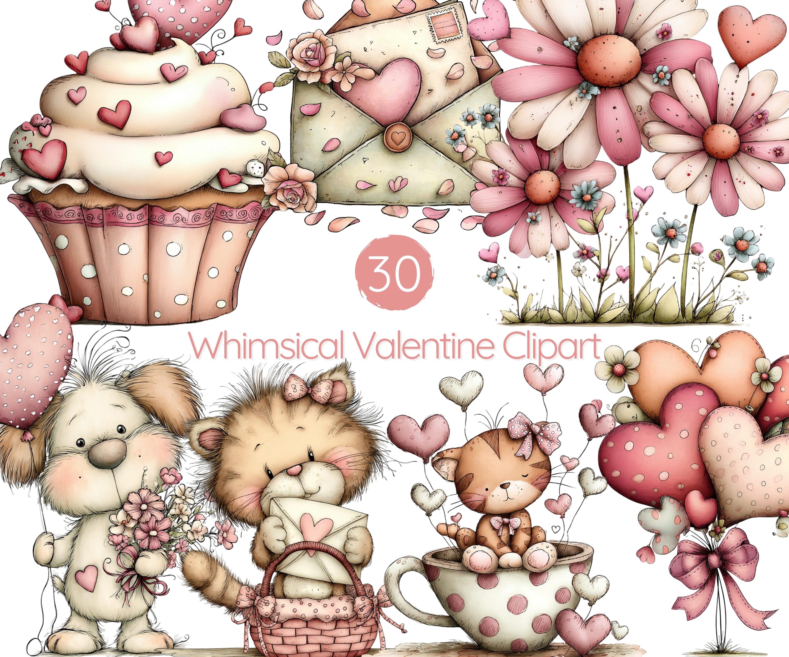 30 Whimsical Valentines Day Clipart: Sweet Graphics, Love Elements ...