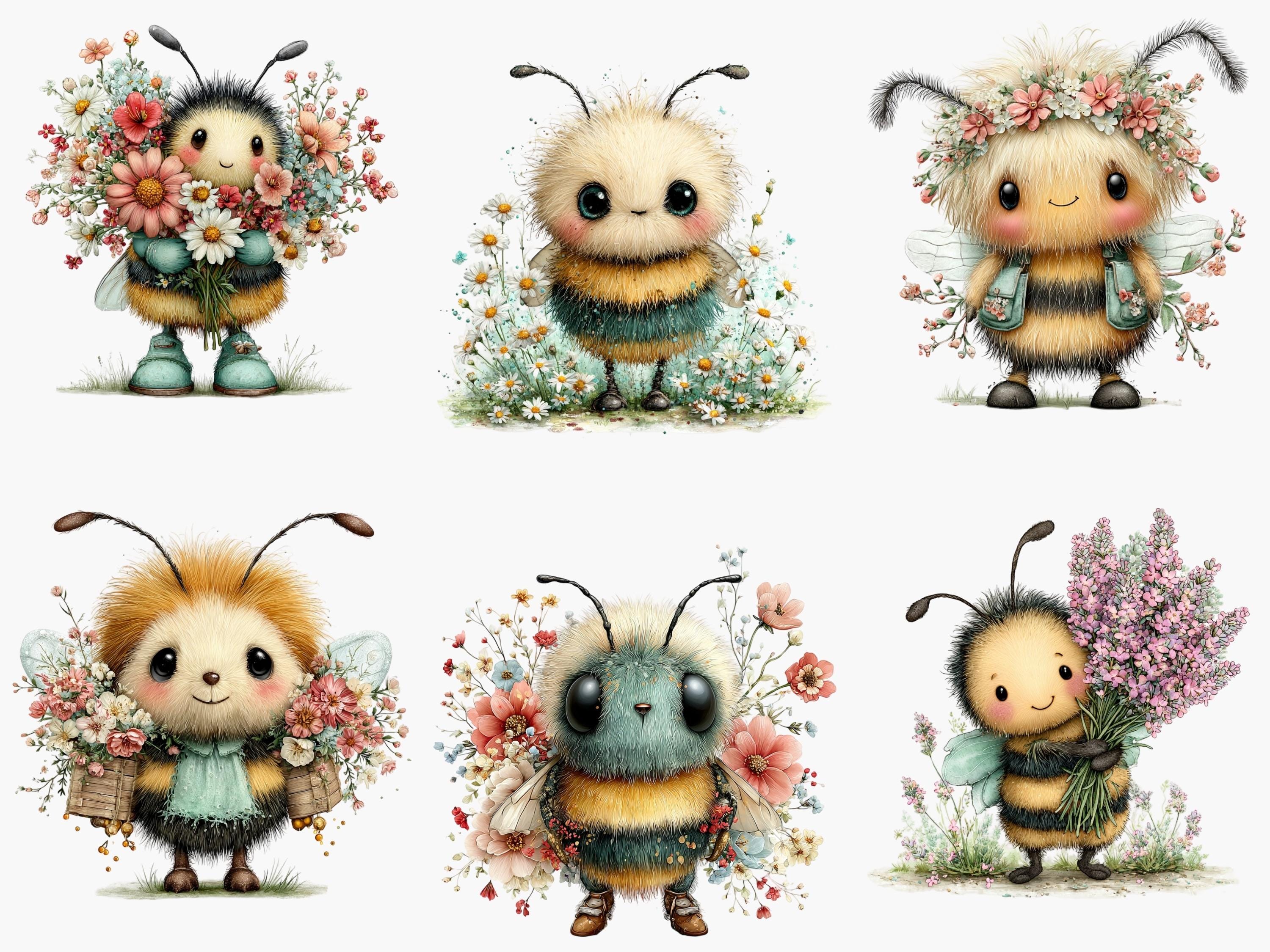 Watercolor Bee Clipart: Whimsical Spring Garden 44 PNG - Etsy