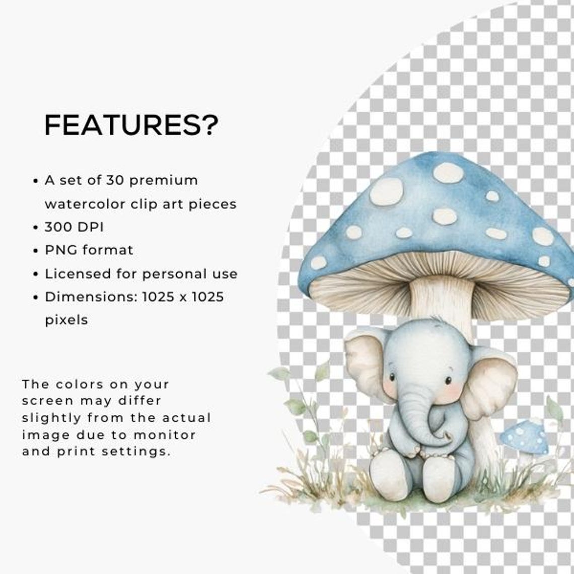 Baby Elephant Clipart - Watercolor Baby Elephent - Baby Shower Clipart ...