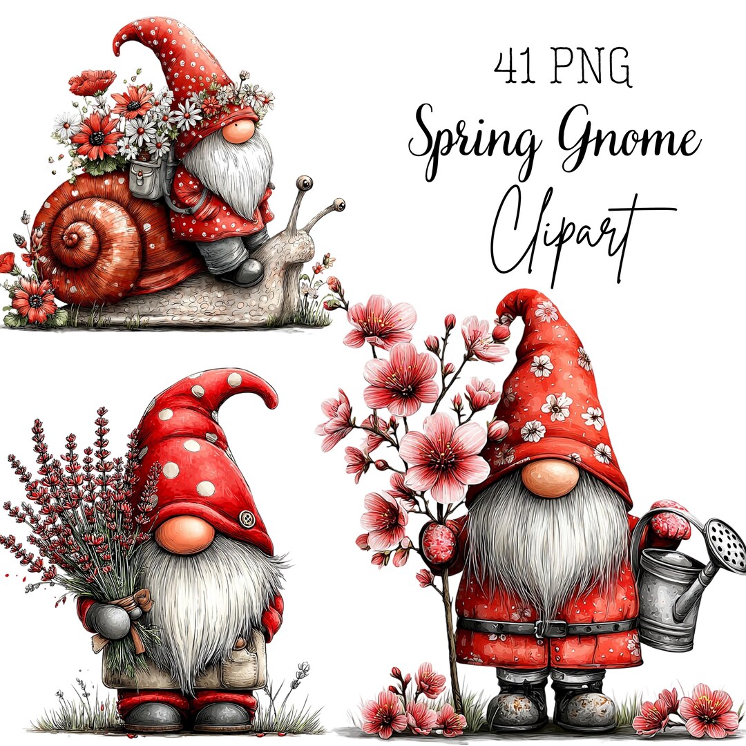 Watercolor Spring Gnome Clipart: 41 PNG Illustrations (digital Download ...