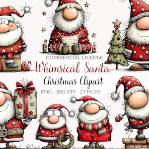 Whimsical Christmas Santa Clipart – Festive Holiday Clipart (digital ...