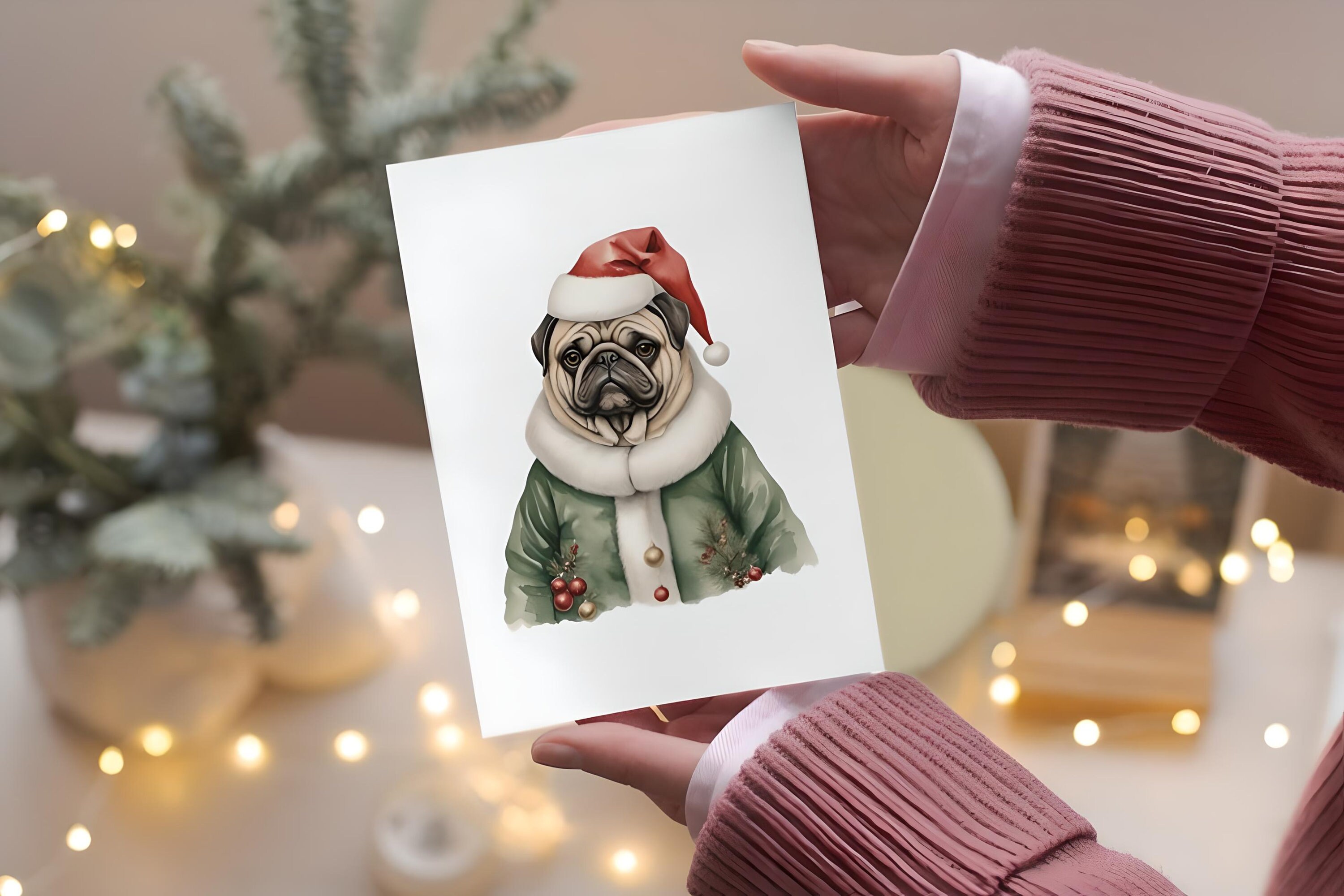 Christmas Pugs Clipart Pug Clipart, Holiday Graphics, Watercolor Dogs ...