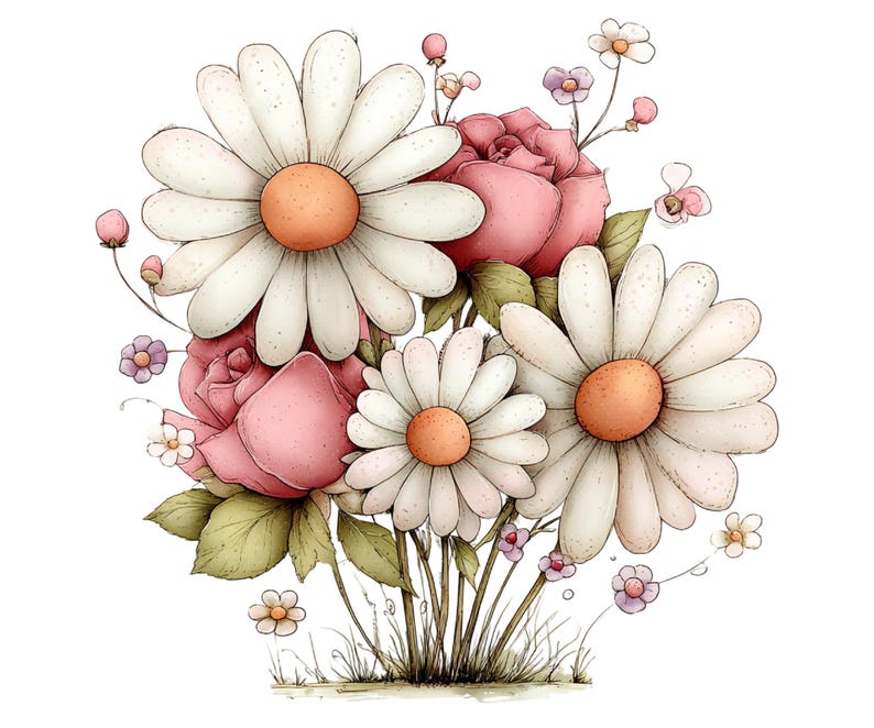 27 Whimsical Flowers Spring Clipart: Floral Graphics (digital Download ...