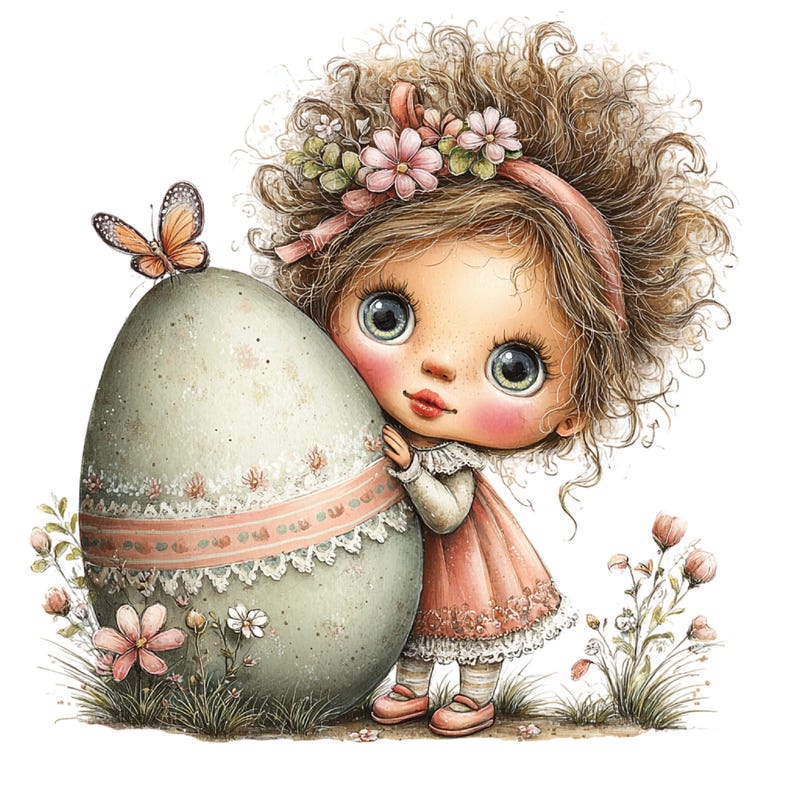 Easter Girl Clipart: Whimsical Watercolor Illustrations (PNG) - Etsy