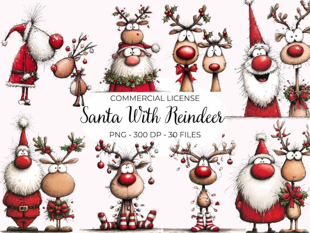 Santa & Reindeer Clipart: Festive Holiday Graphics PNG, Digital ...