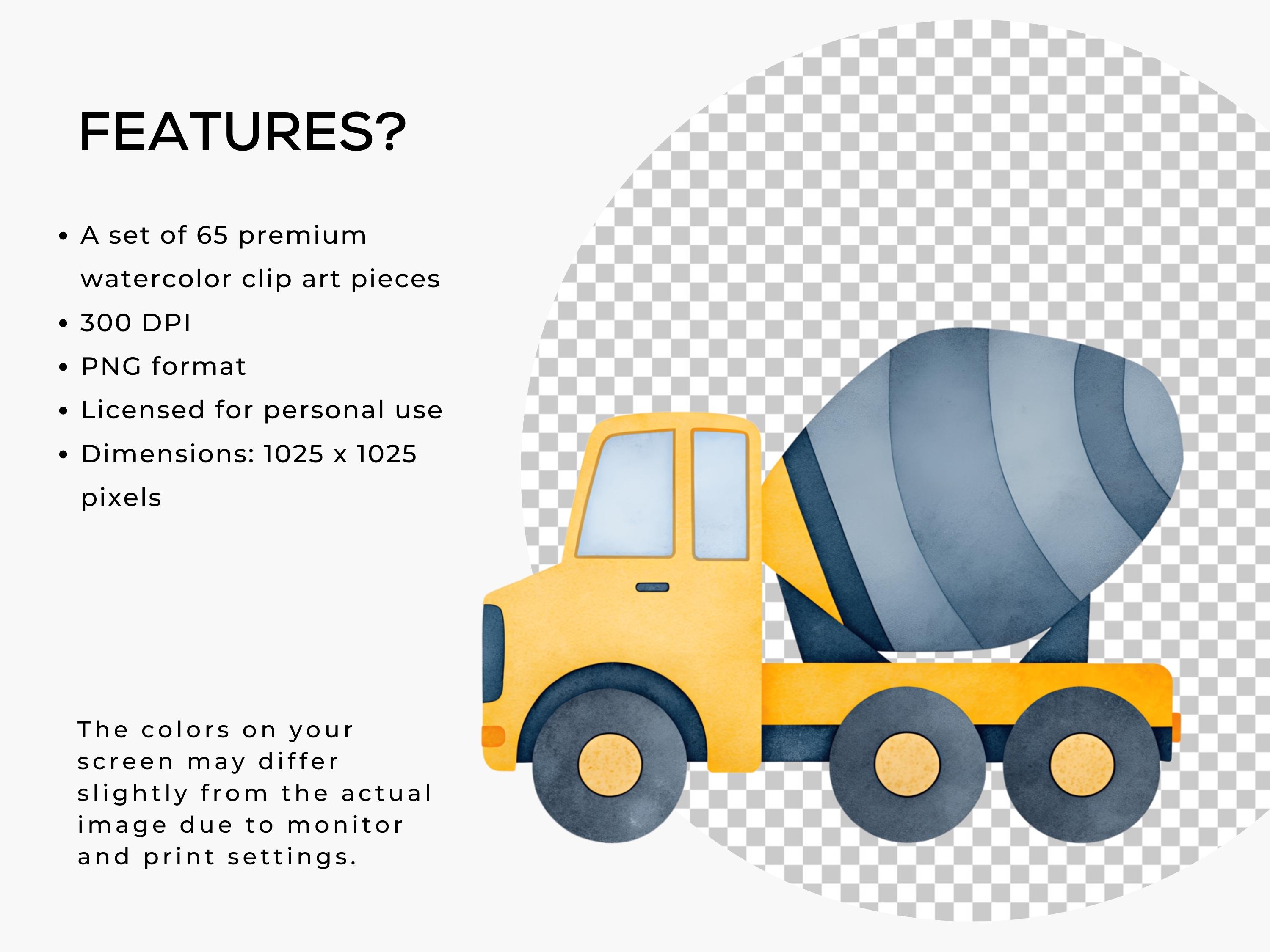 Watercolor Construction Clipart Bundle: Trucks, Diggers, Cranes ...