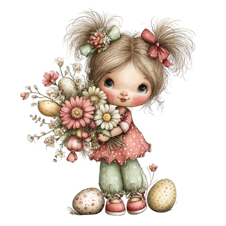 Easter Girl Clipart: Whimsical Watercolor Illustrations (PNG) - Etsy