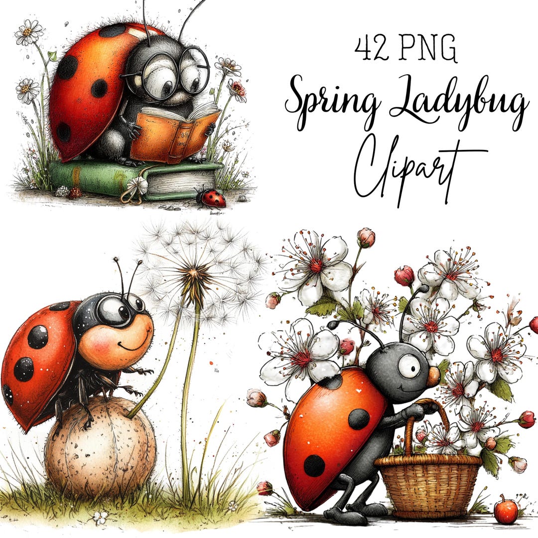 Watercolor Ladybug Clipart: 42 Whimsical Spring Illustrations (PNG) - Etsy