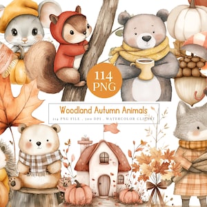 Watercolor Autumn Animals Clipart: Woodland PNG Images (digital ...