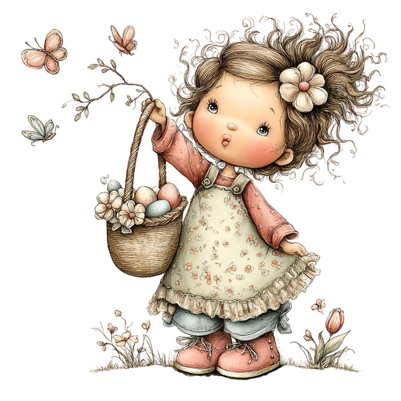 Easter Girl Clipart: Whimsical Watercolor Illustrations (PNG) - Etsy