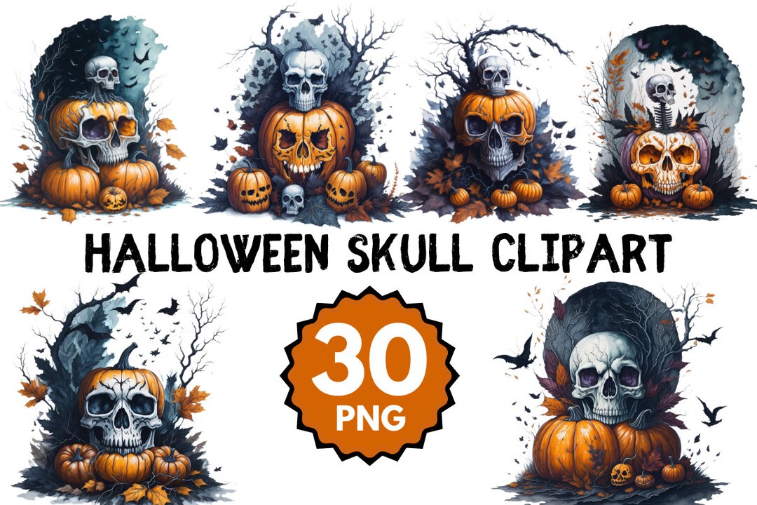 Halloween Skull Clipart Halloween PNG Spooky Halloween - Etsy
