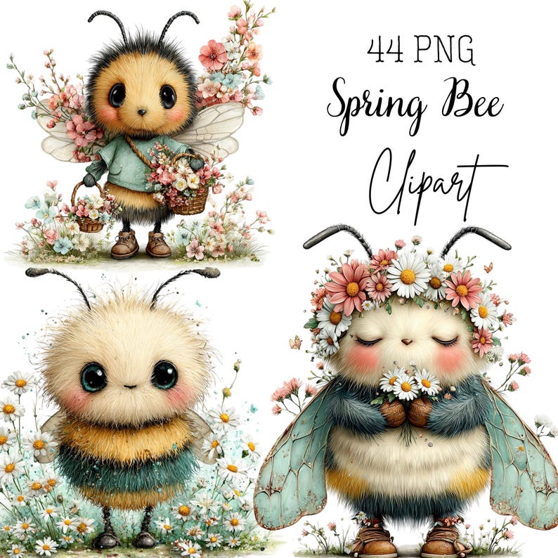 Watercolor Bee Clipart: Whimsical Spring Garden 44 PNG - Etsy