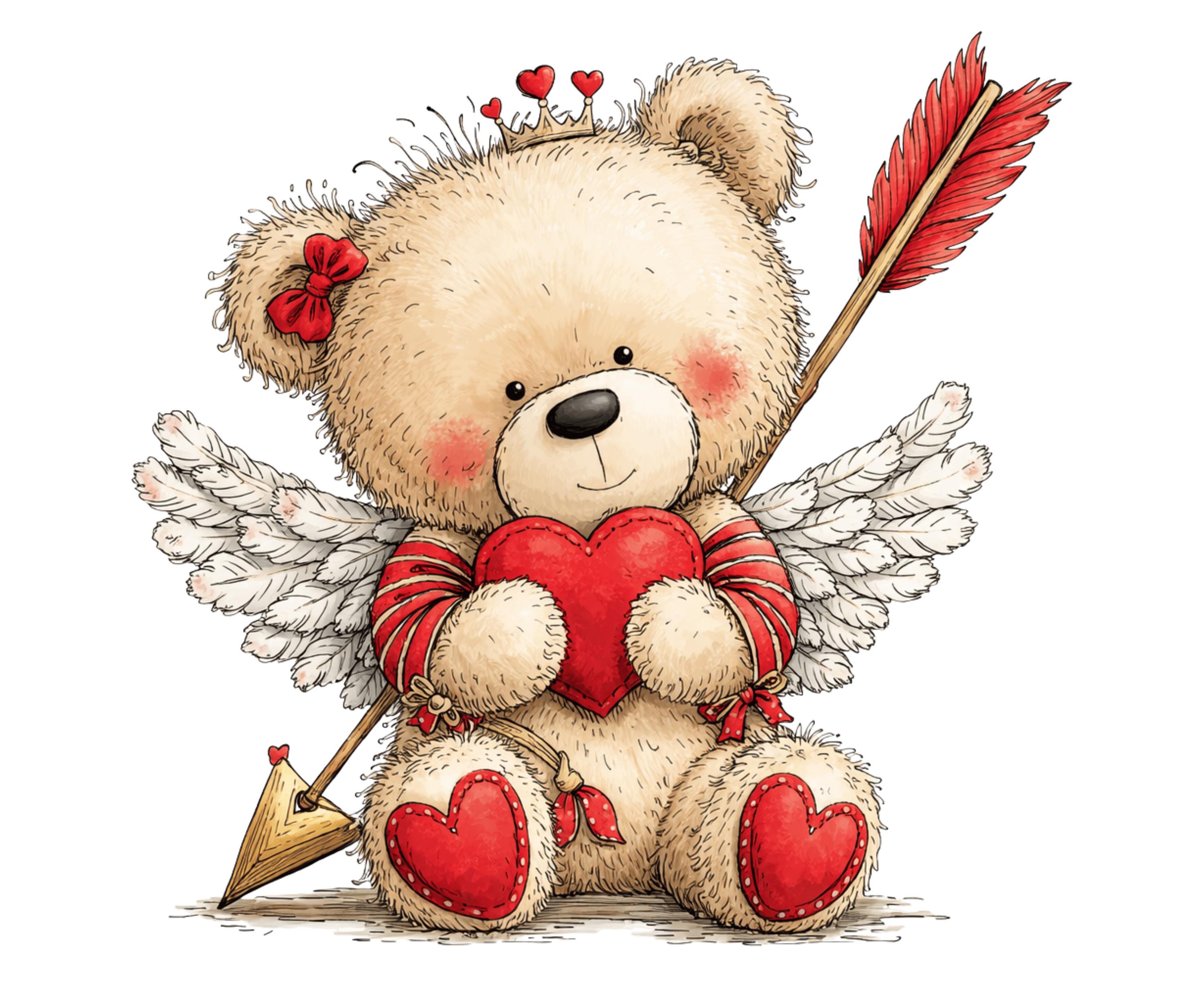 60 Teddy Bear Valentine's Day Clipart: Love Graphics Bundle, Valentine ...