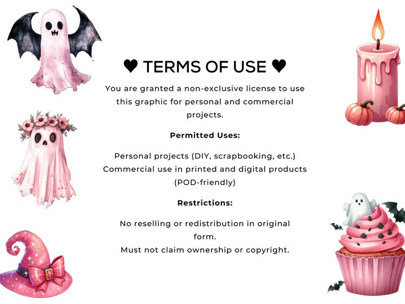 Clipart de Halloween rosa: 170 PNG de acuarela pastel (descarga digital ...