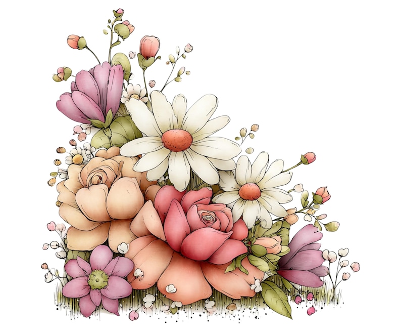 27 Whimsical Flowers Spring Clipart: Floral Graphics (digital Download ...