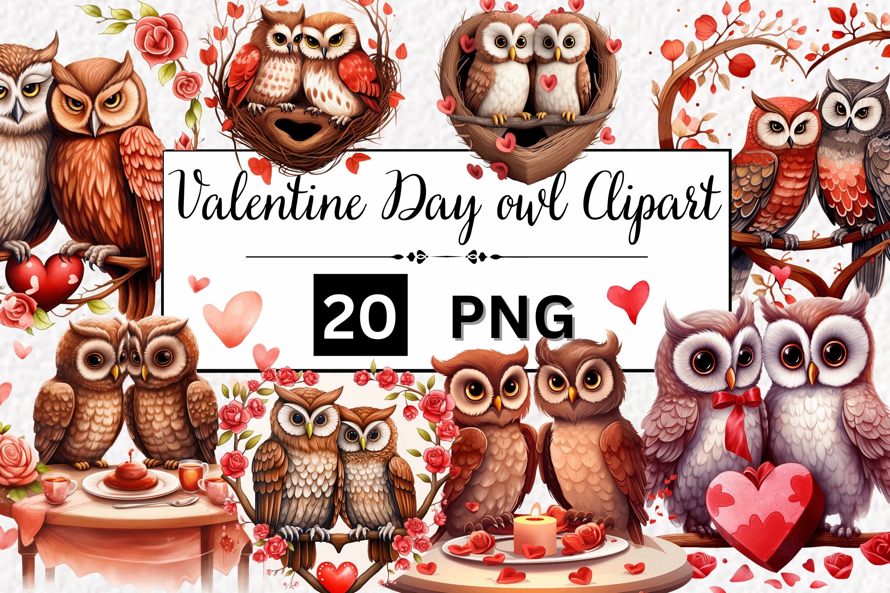 Valentine Day Owl Clipart Cute Owl Clipart, Valentine Ephemera, Owl ...
