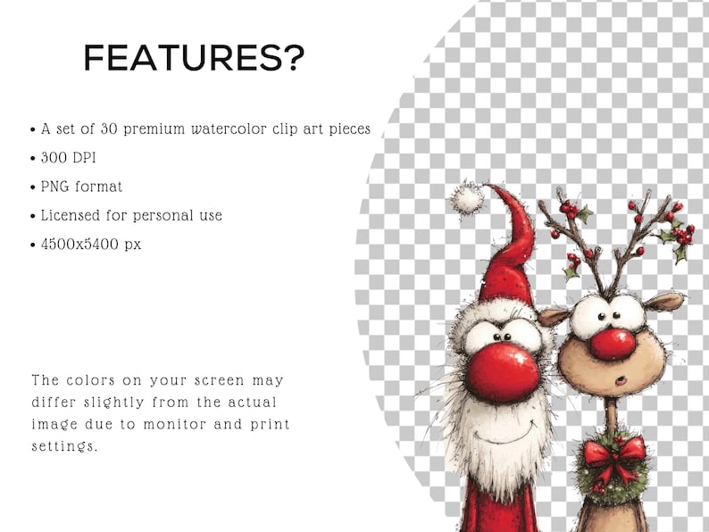 Santa & Reindeer Clipart: Festive Holiday Graphics PNG, Digital ...