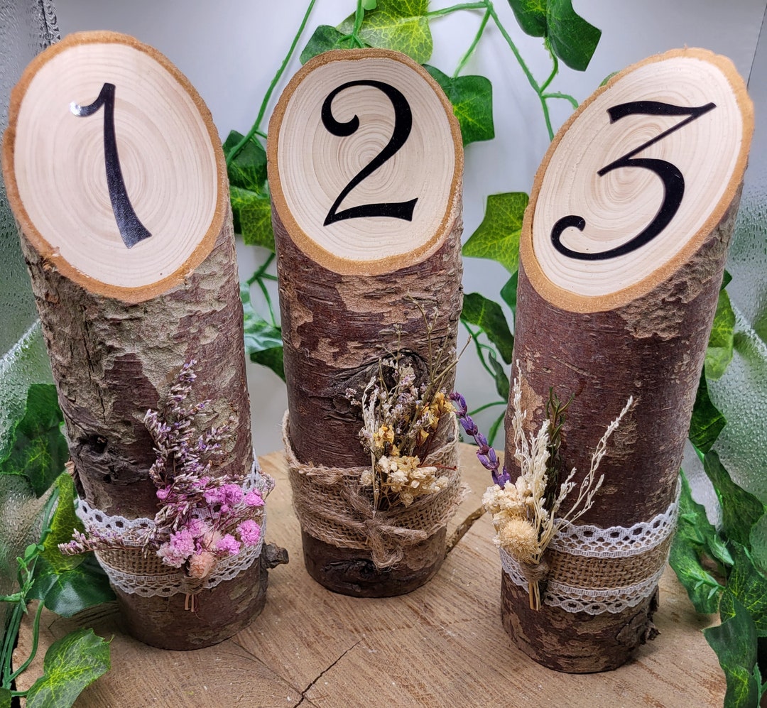 Rustic, Wooden Table Numbers With Dried Flower Decorations - Etsy UK