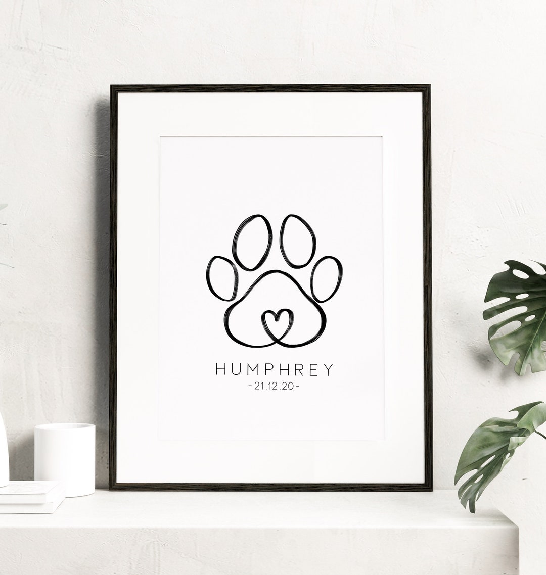 Personalised Pet Paw Print Memorial Digital Print Dog Paw Wall Art Dog ...