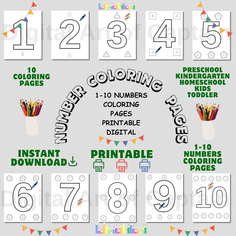 Number Coloring Pages, 1-10 Printable Coloring Pages, Preschool ...