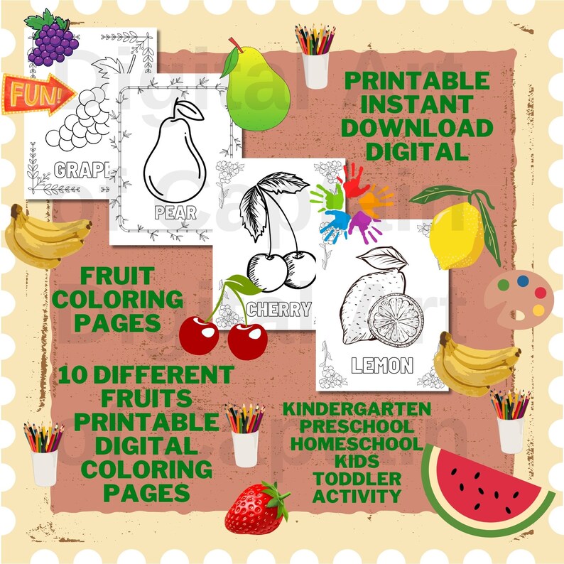Fruit Coloring Pages, Kids Coloring Pages, Printable Fruits Coloring ...