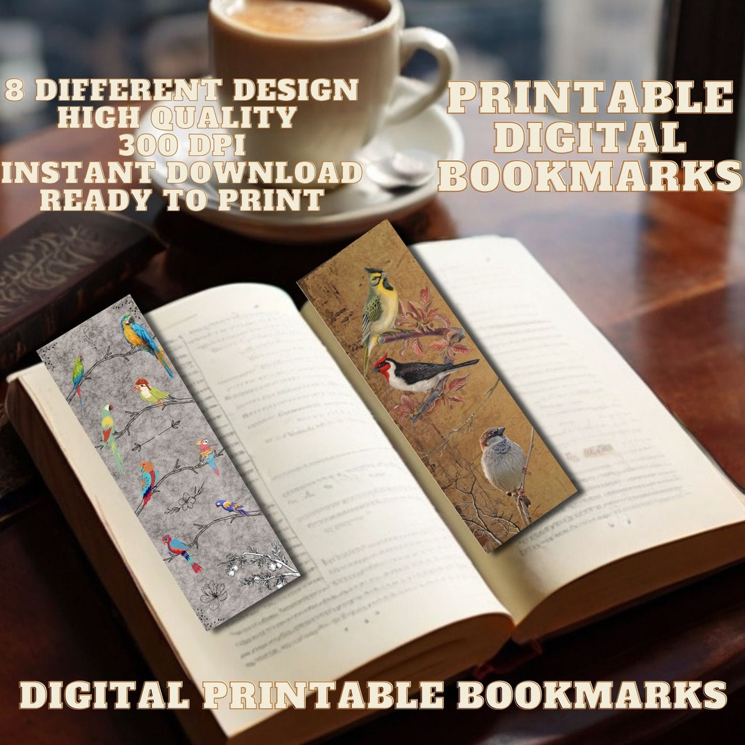 Printable Digital Bookmarks, Bird Bookmarks, 8 Bird Digital Bookmarks ...